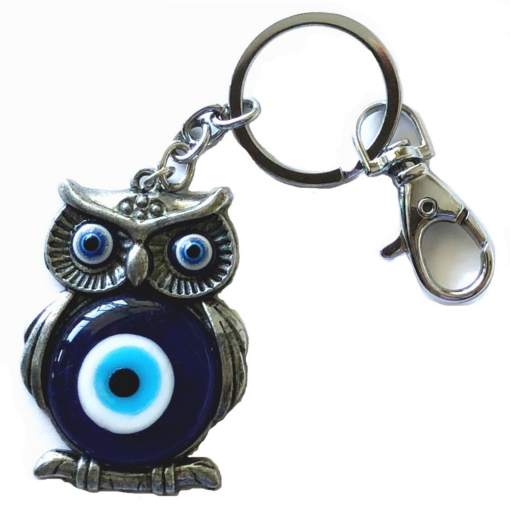 Owl with Blue Evil Eye Amulet Key Chain - Unique Art and Craft Gallery